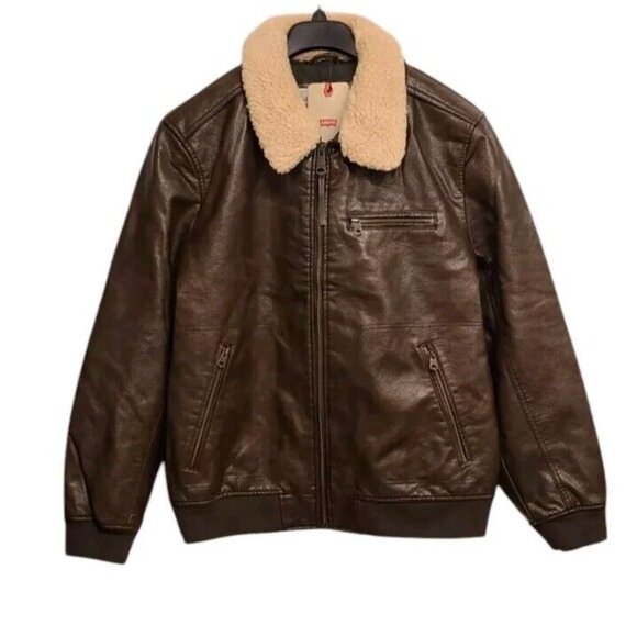Levi's | Jackets & Coats | Levis Aviator Bomber Jacket Mens Xl Brown Faux Leather Removable ...